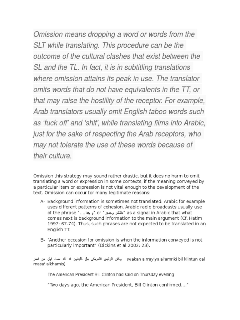 Omission Means Dropping A Word or Words From The SLT While Translating ...