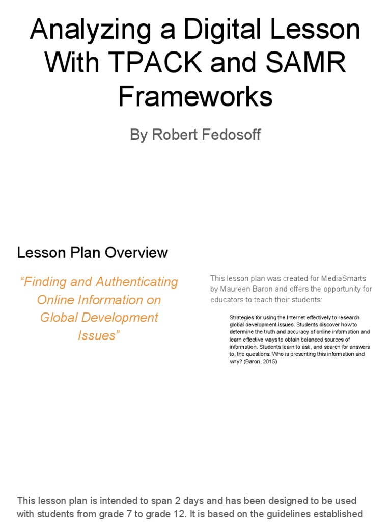 tpack samr | Lesson Plan | Educational Technology