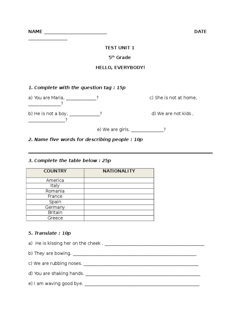Test 5TH Unit 1 | PDF