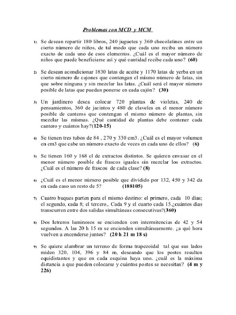 20 Problemas MCD y MCM | PDF