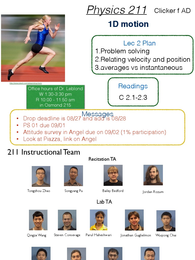 Physics 211: 1D Motion | PDF | Velocity | Speed