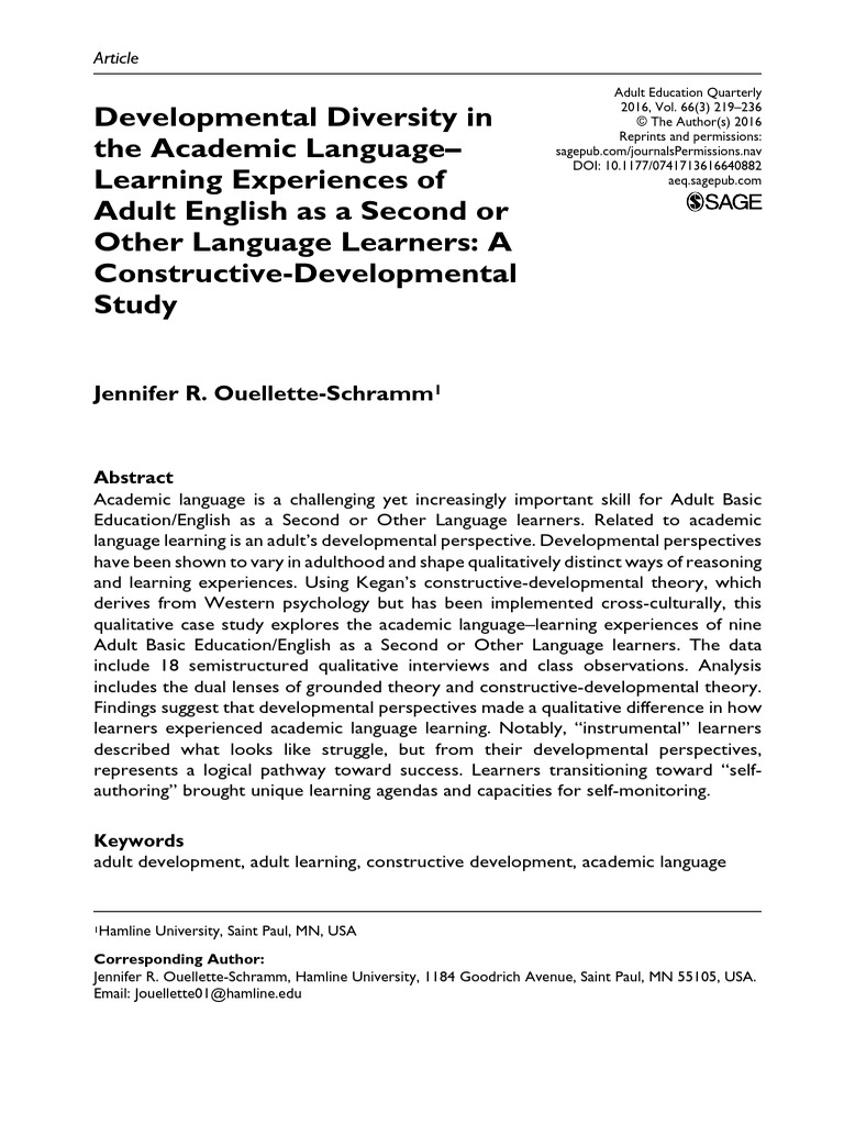 Developmental Diversity in The Academic Language - Learning Experiences ...