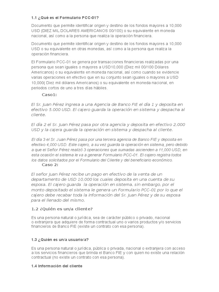 Formulario PCC 01 | PDF | Dólar de los Estados Unidos | Bancos