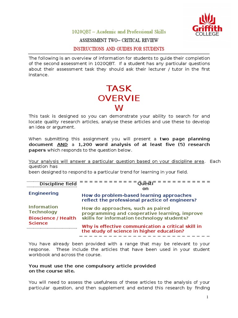 Task Overvie W: Instructions and Guides For Students | PDF | Learning ...