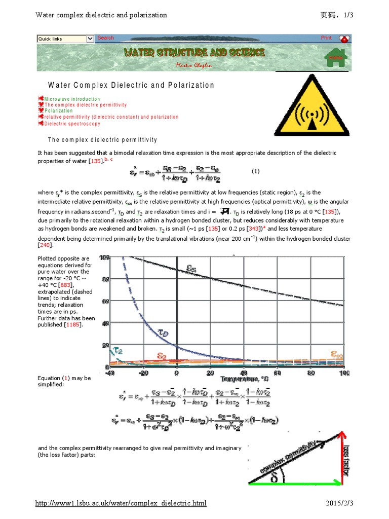 Water Dielectric Constant Dielectric Permittivity