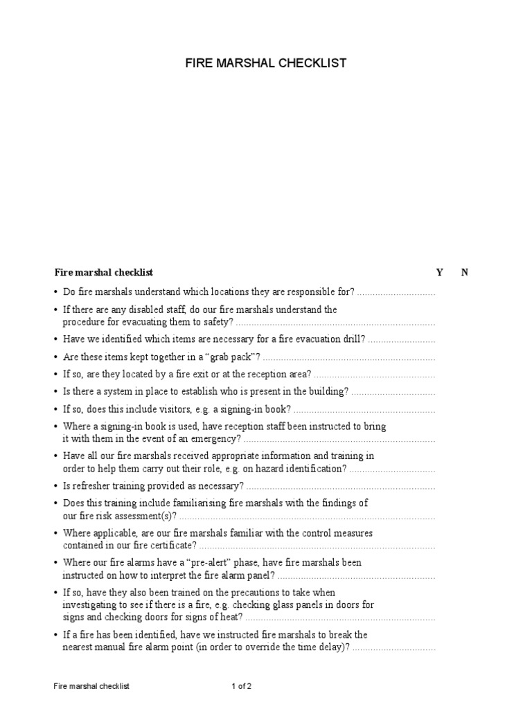 Fire Marshall Check List | PDF