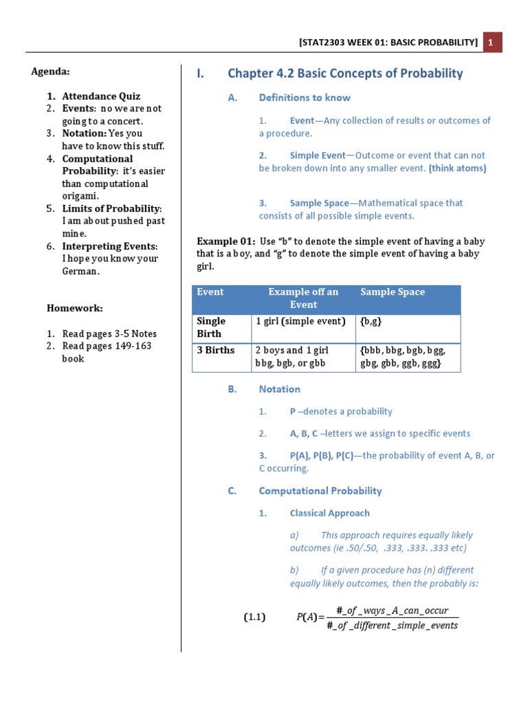 I. Chapter 4.2 Basic Concepts of Probability: A. Definitions To Know | PDF | Probability ...