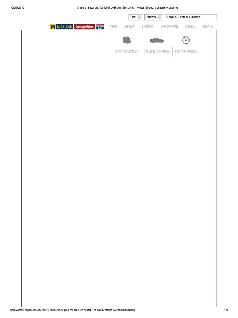 Control Tutorials For MATLAB and Simulink - Motor Speed - System ...