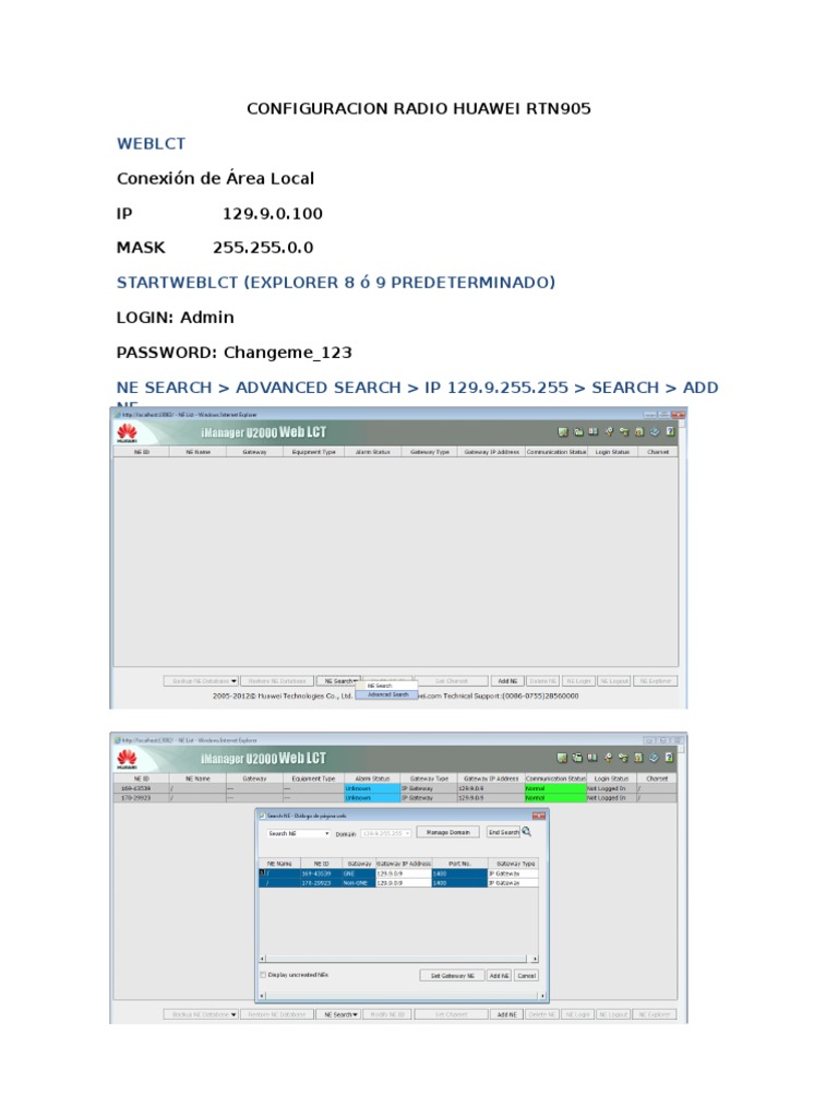 Configuración Radio Huawei Rtn905 | PDF | Informática