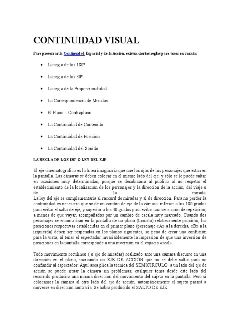 Reglas de Continuidad Visual en Cine | PDF | Movimiento (física ...