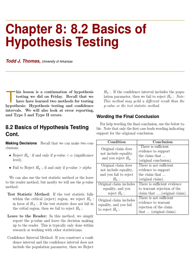 Understanding Hypothesis Testing Basics | PDF | Type I And Type Ii ...