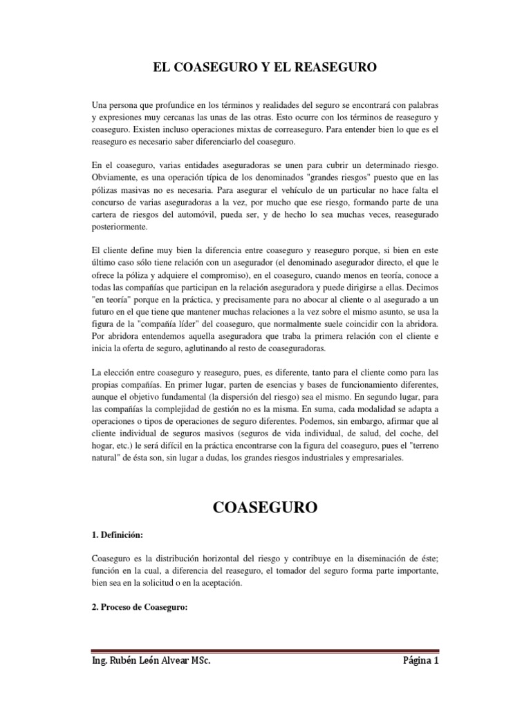 El Coaseguro y El Reaseguro | PDF | Reaseguro | Seguro