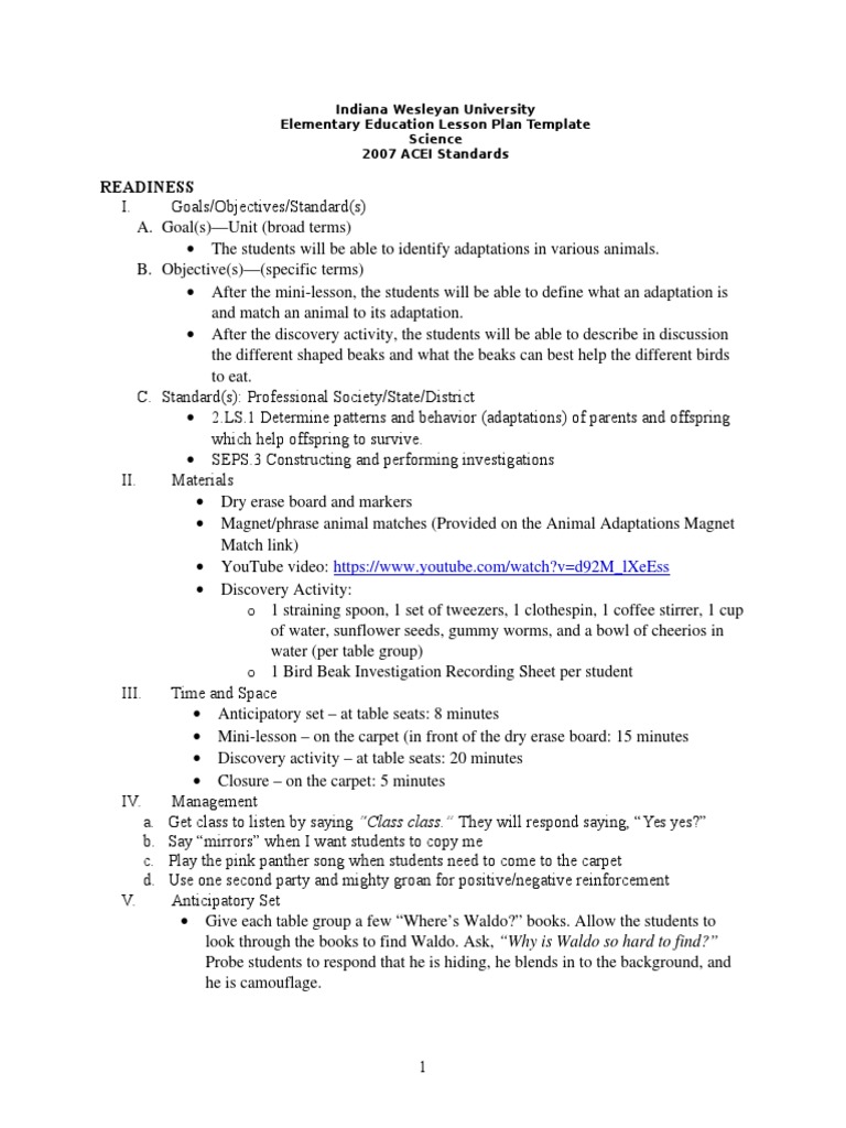 Science Lesson Plan 2 Bird Beak Adaptations | PDF | Beak | Birds