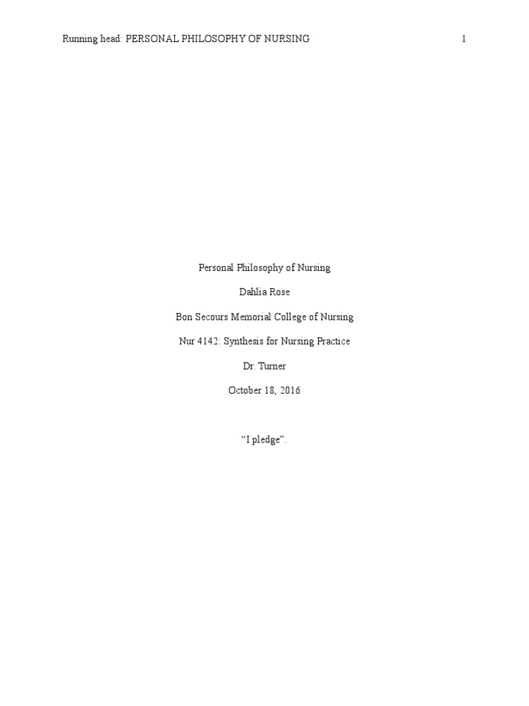 Personal Philosophy of Nursing - Advanced | PDF | Nursing | Medicine