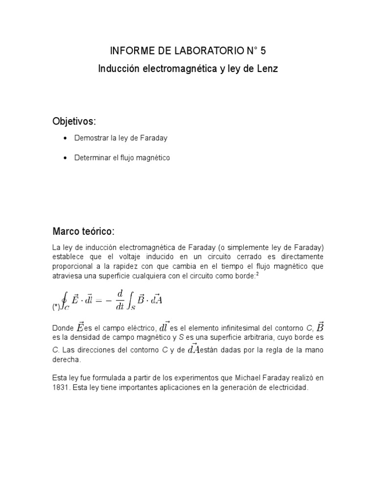 Informe de Laboratorio Faraday | PDF | Campo magnético | Corriente eléctrica