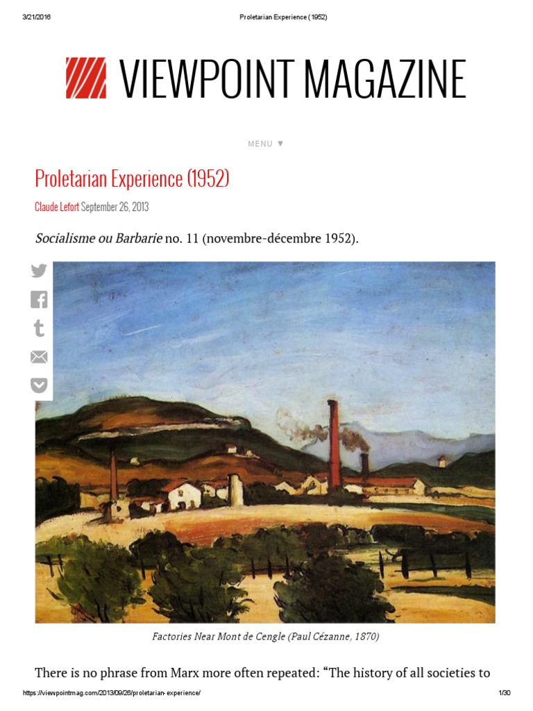 Proletarian Experience (1952) | PDF | Karl Marx | Bourgeoisie