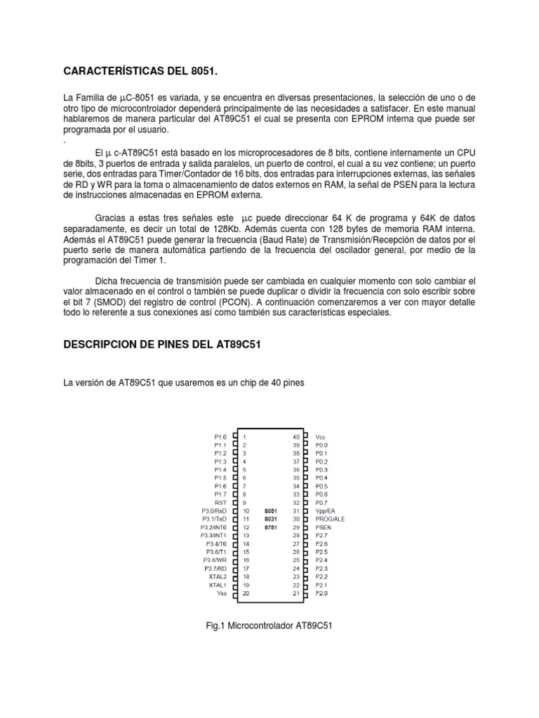 Características del AT89C51 8051 | PDF | Memoria del ordenador ...