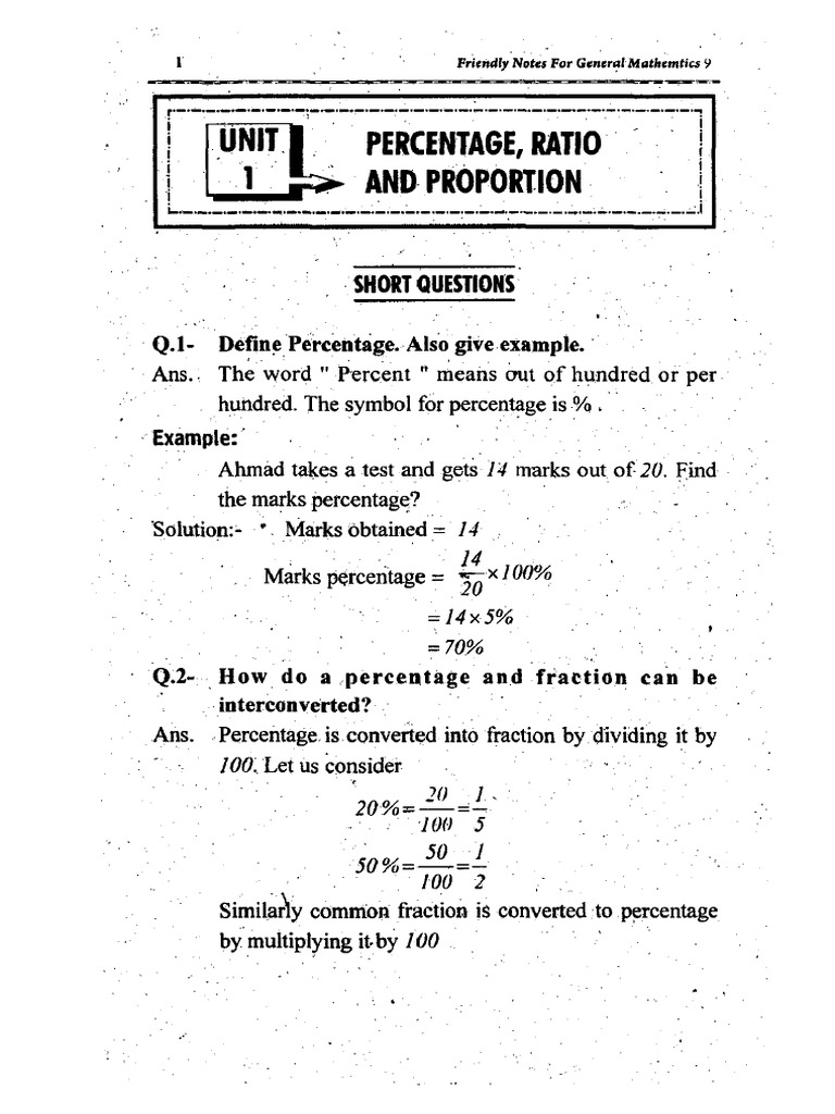 Unit01 Percentage Ratio and Proportion | PDF