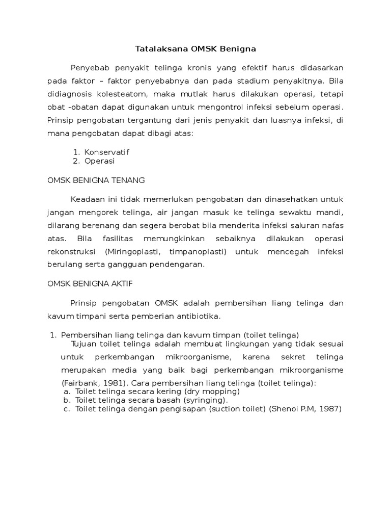 Tatalaksana OMSK Benigna pada Telinga | PDF | Pengembangan Diri ...
