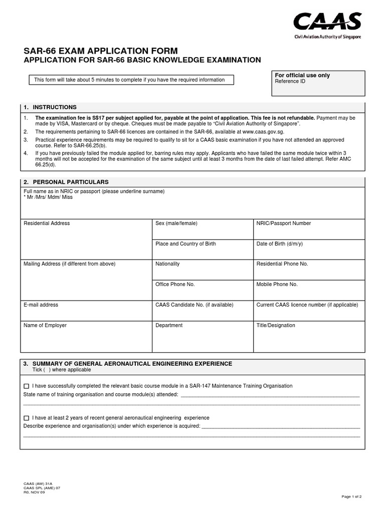 Sar-66 Exam Application Form | PDF | Business