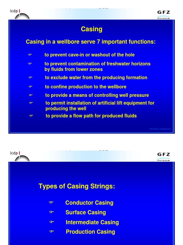 Casing: Casing in A Wellbore Serve 7 Important Functions | PDF | Casing ...