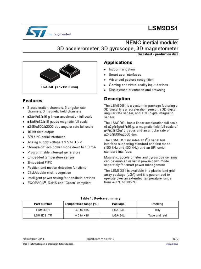 LSM9DS1_Datasheet | Electrostatic Discharge | Gyroscope