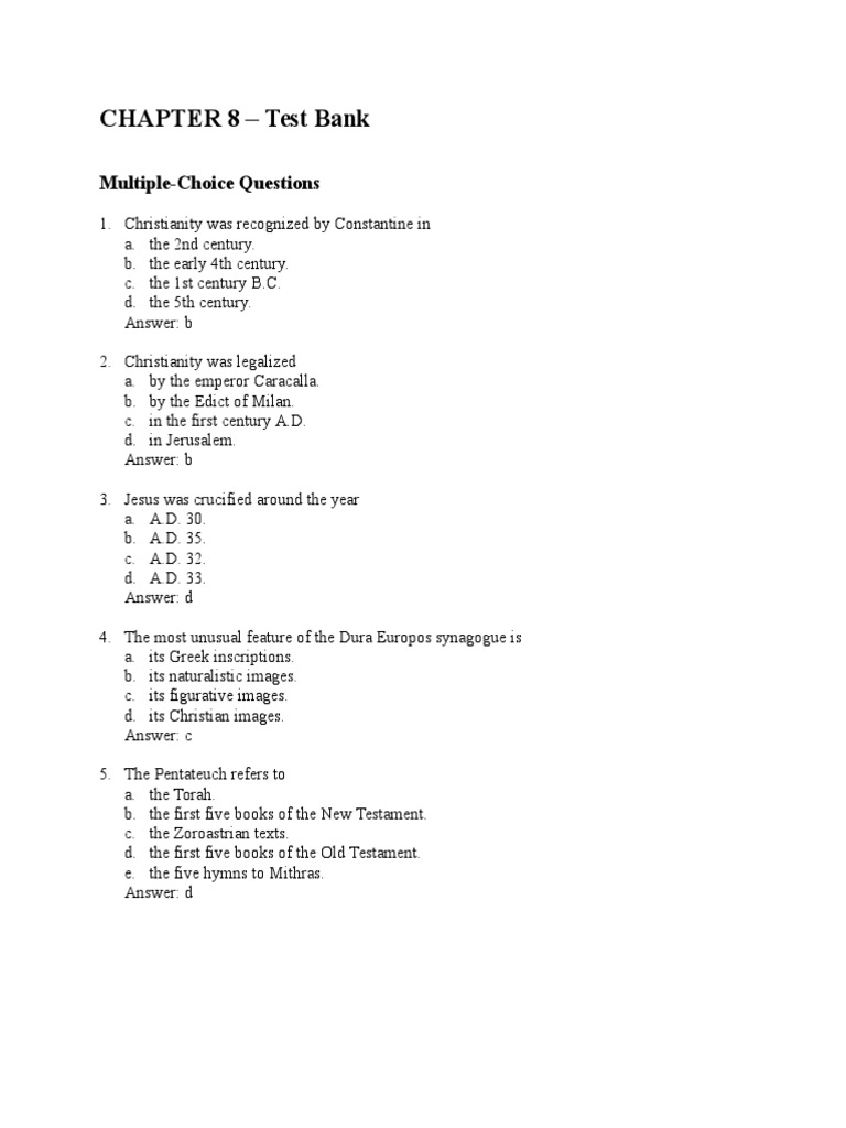 CHAPTER 8 - Test Bank: Multiple-Choice Questions | PDF | Mosaic | Jesus