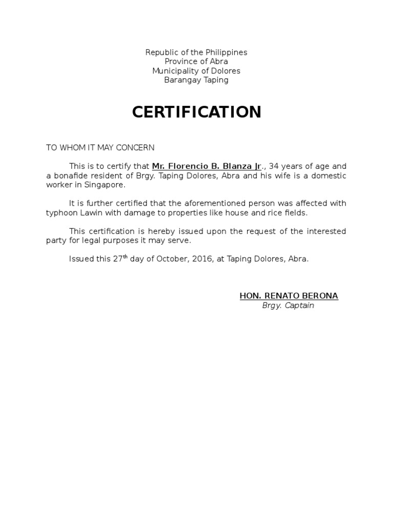 Certification Ofw | PDF