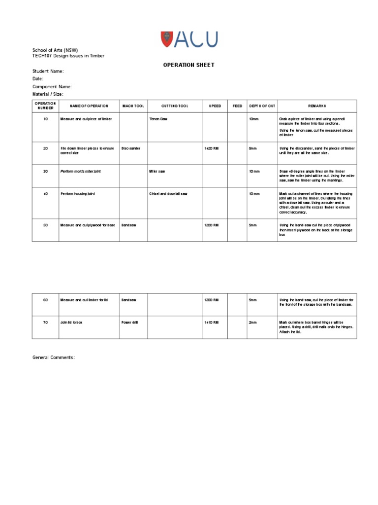 Operation Sheet | PDF