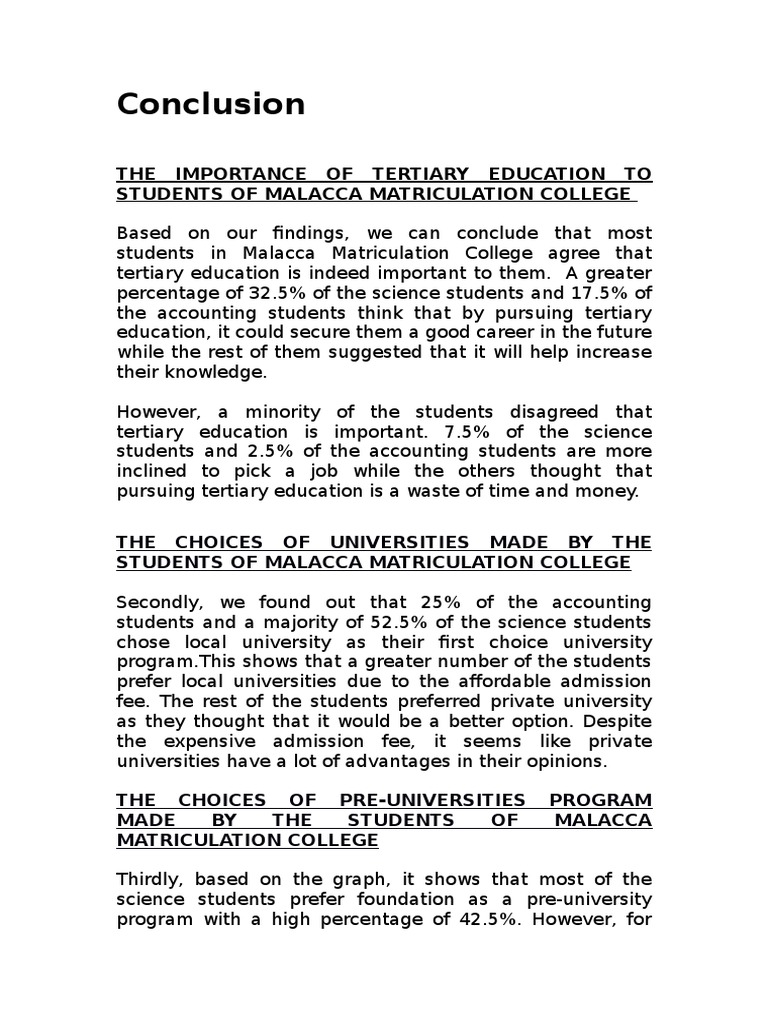 Conclusion: The Importance of Tertiary Education To Students of Malacca ...