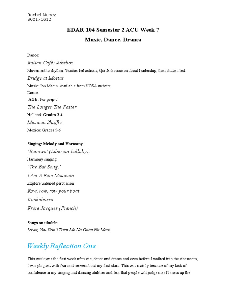 Music Reflection | PDF | Music Education | Preschool