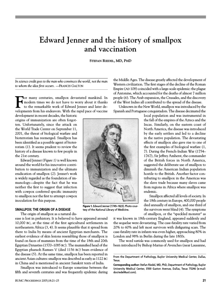 Edward Jenner and The History of Smallpox and Vaccination: S R, MD, P D ...