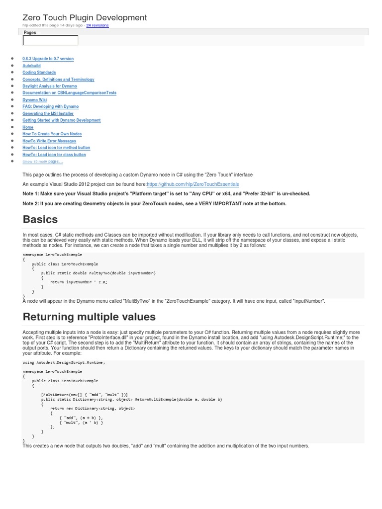 Zero Touch Plugin Development In Dynamo Pdf C Sharp Programming Language C Programming