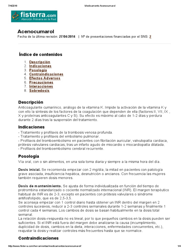 Medicamento Acenocumarol 2014 | PDF | Droga anti-inflamatoria libre de ...