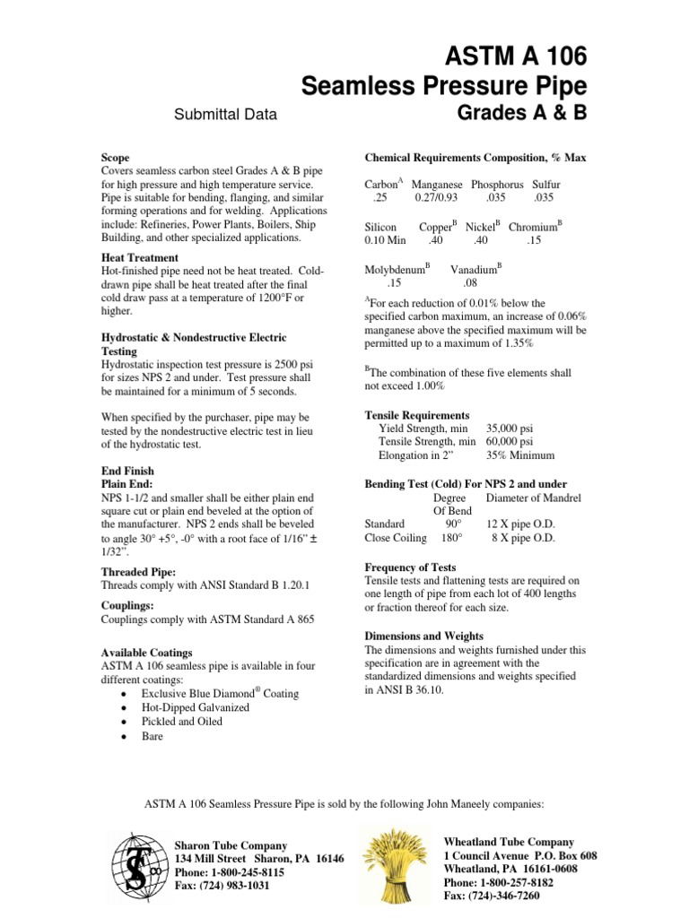 Astm A 106 Seamless Pressure Pipe | PDF