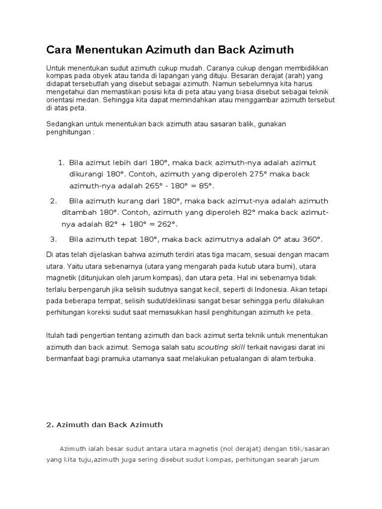 Cara Menentukan Azimuth Dan Back Azimuth | PDF