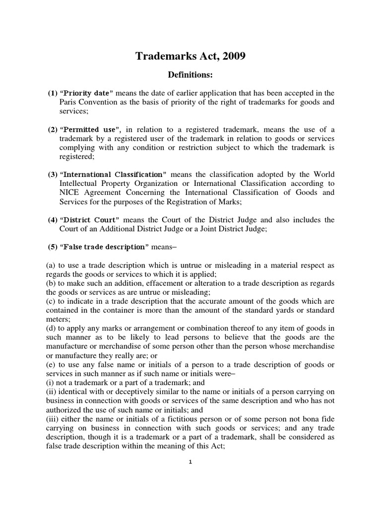 Trademarks Act 2009 | PDF | Domain Name Registrar | Trademark