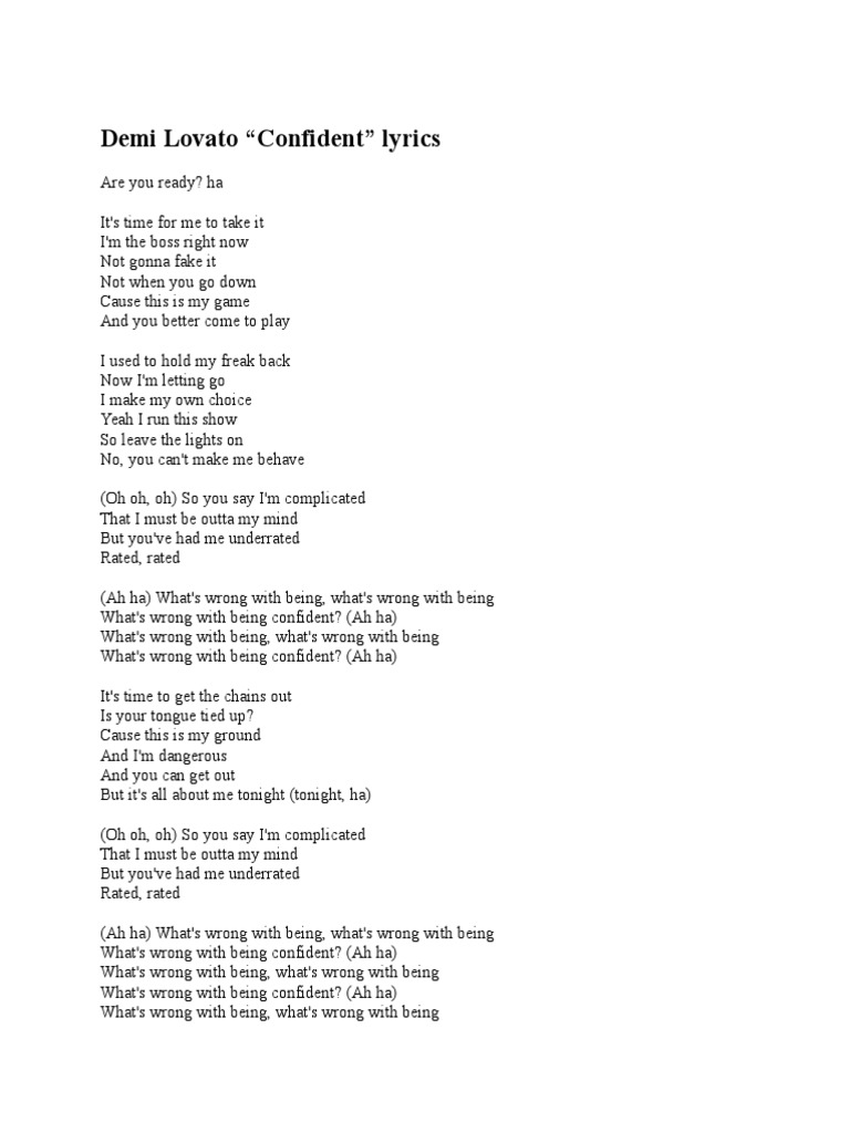 Demi Lovato "Confident" Lyrics | PDF