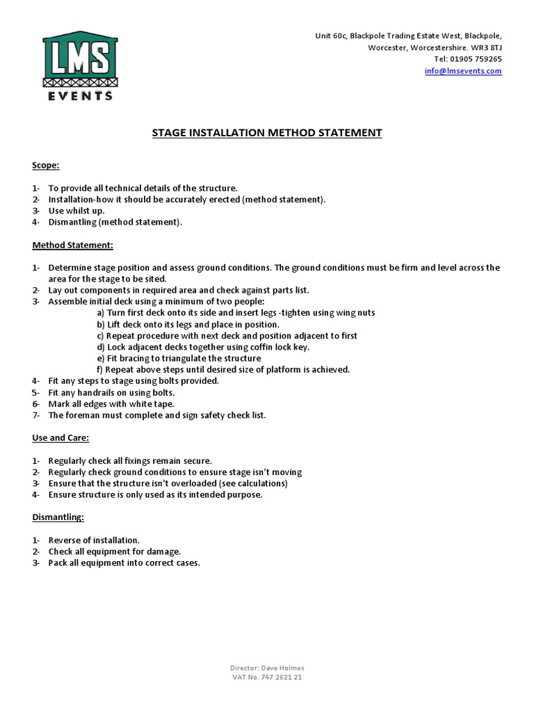 Stage Installation Method Statement | PDF