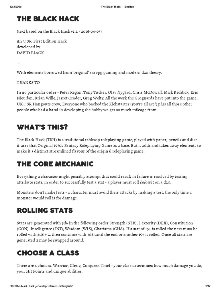 The Black Hack - An OSR First Edition Hack | PDF | Armour | Role ...