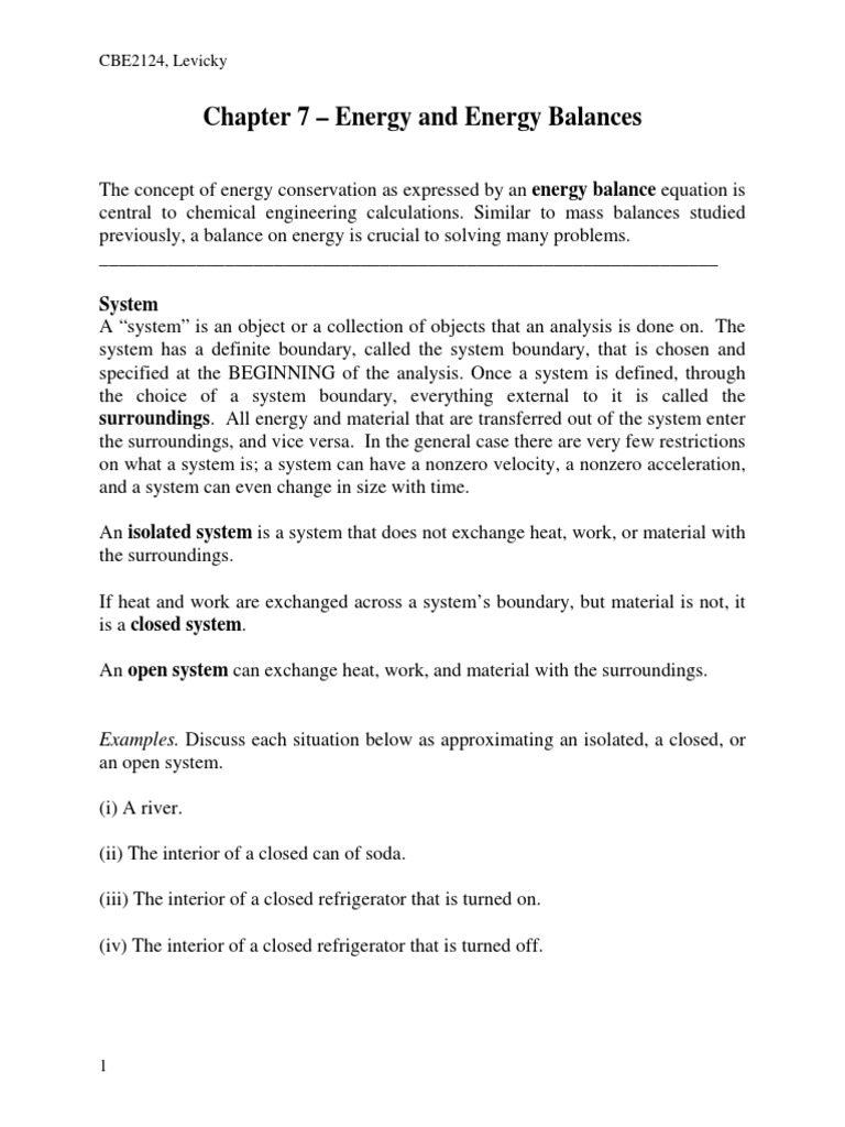 Chapter 7 - Energy and Energy Balances: System | PDF | Enthalpy | Heat