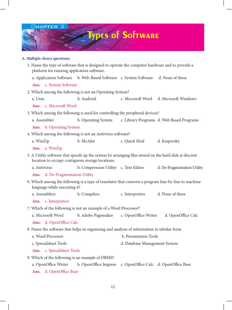 Types of Software: A. Multiple Choice Questions | Download Free PDF ...