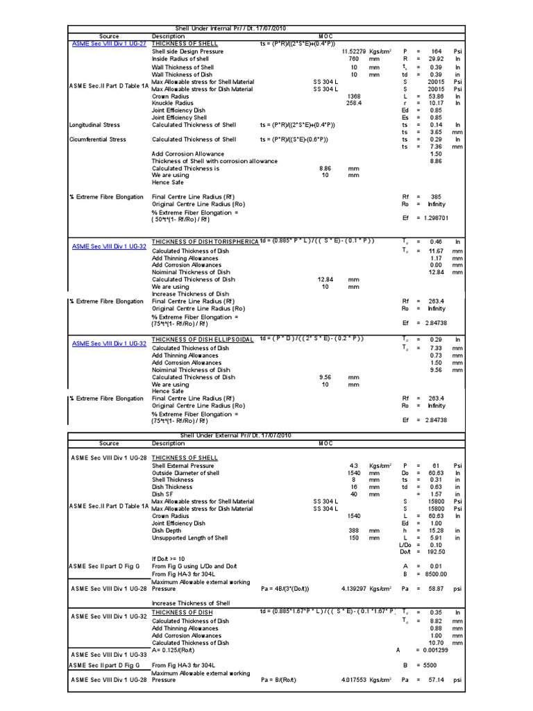 Pressure Vessel Thickness Calculations | PDF | Mechanical Engineering ...