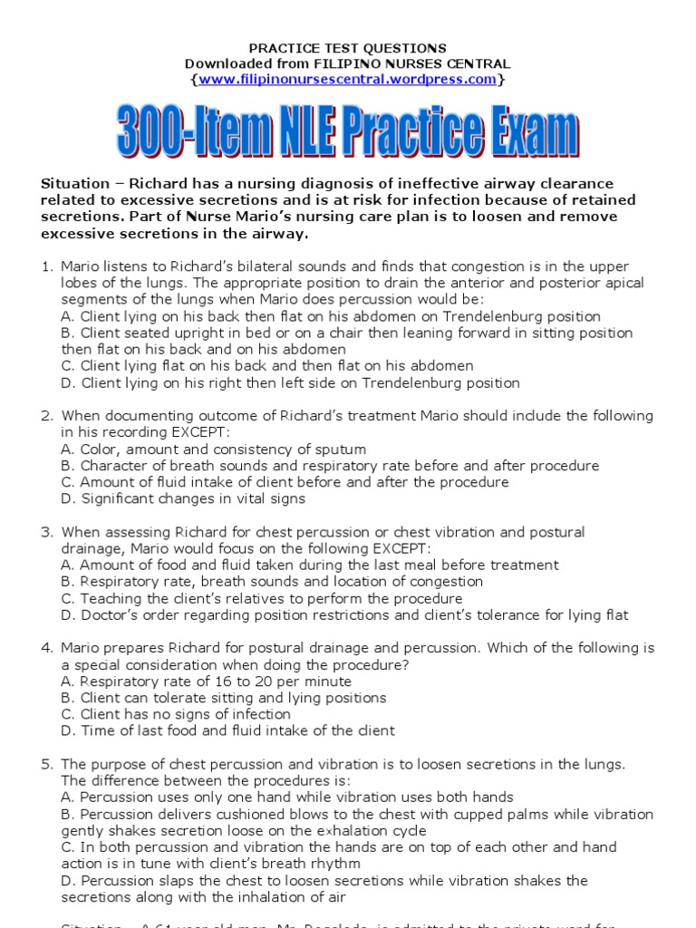 300item NLE Practice Exam With Answer Key | PDF | Blood Pressure | Nursing