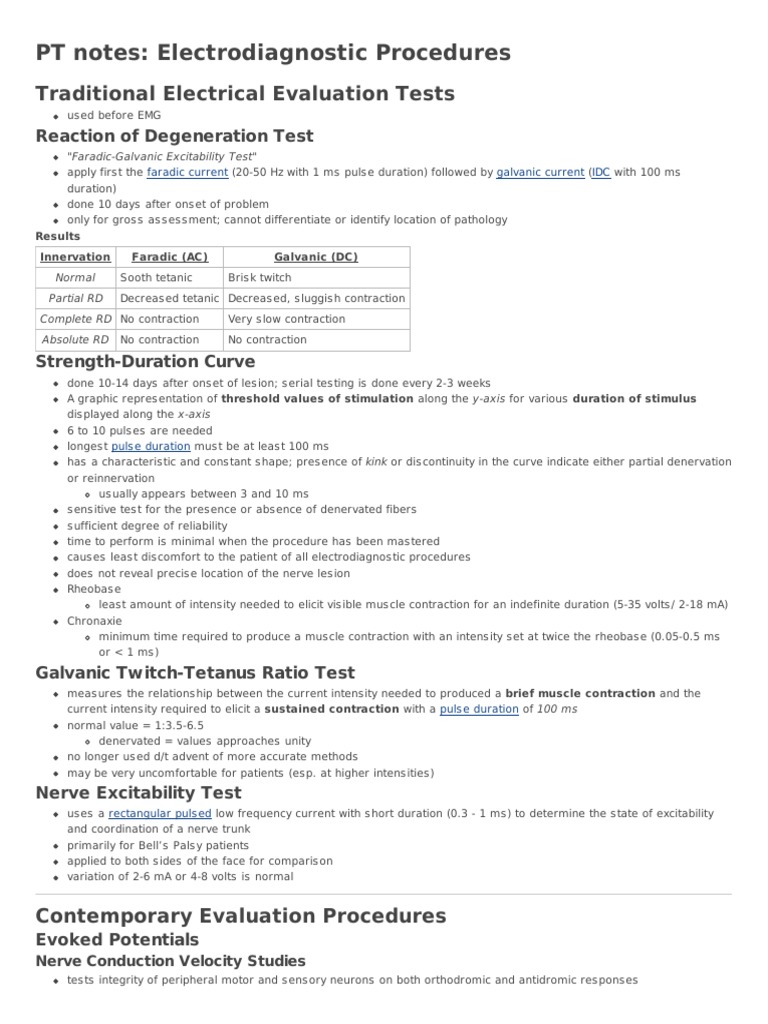 PT notes: Electrodiagnostic Procedures: Traditional Electrical ...