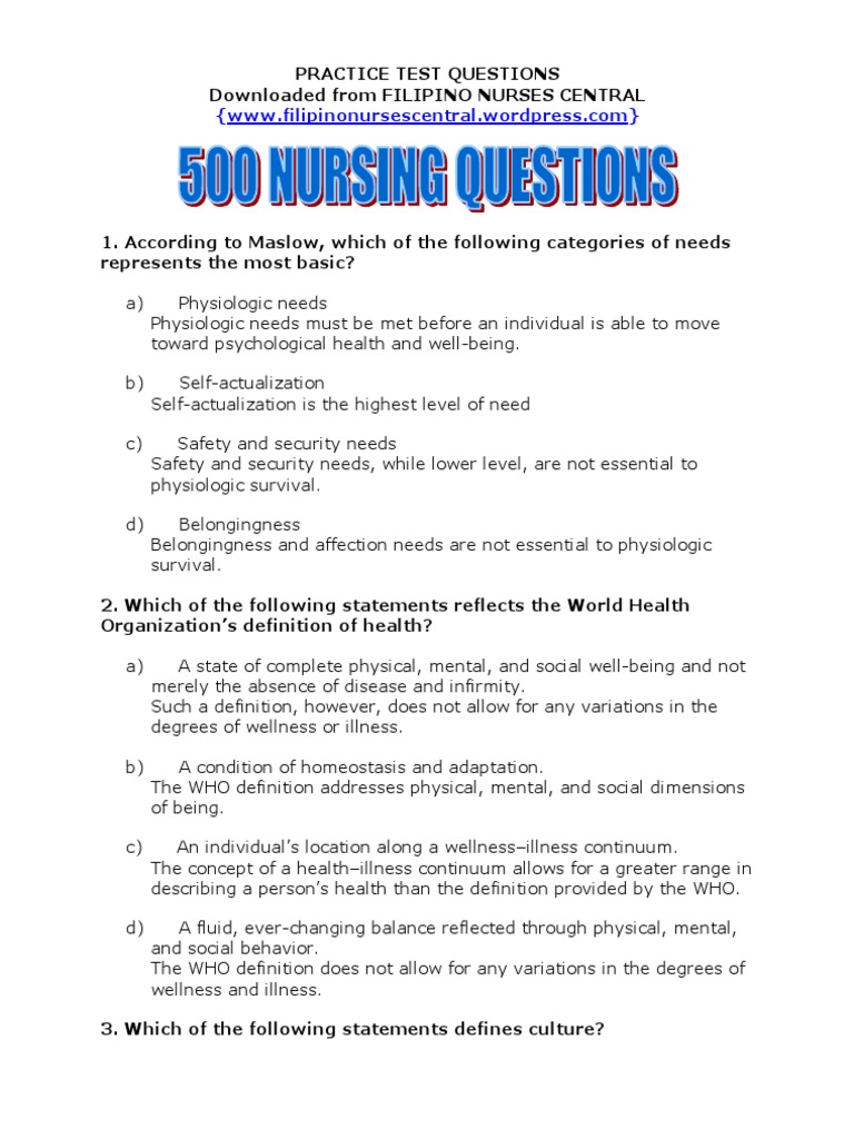 500 Nursing Questions | PDF | Shock (Circulatory) | Urinary Incontinence