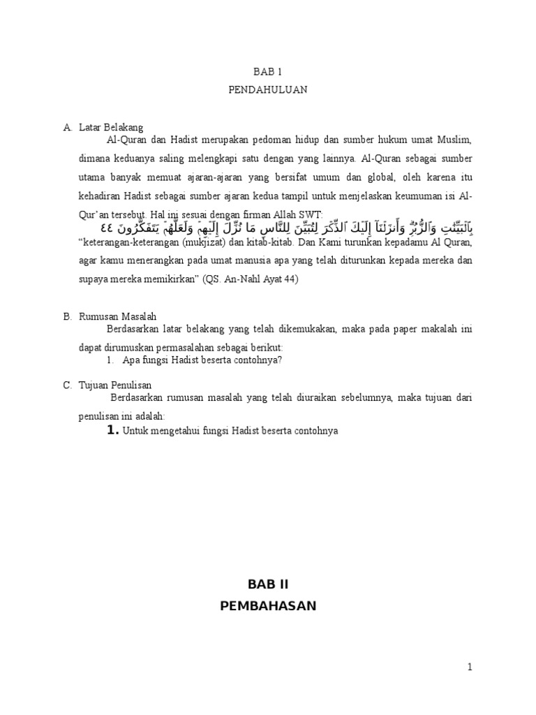 Fungsi dan Contoh Hadist Bayan Tasyri | PDF | Agama & Spiritualitas