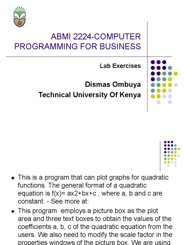 Lab Exercises For Visual Basic 6.0 | PDF | Quadratic Equation ...