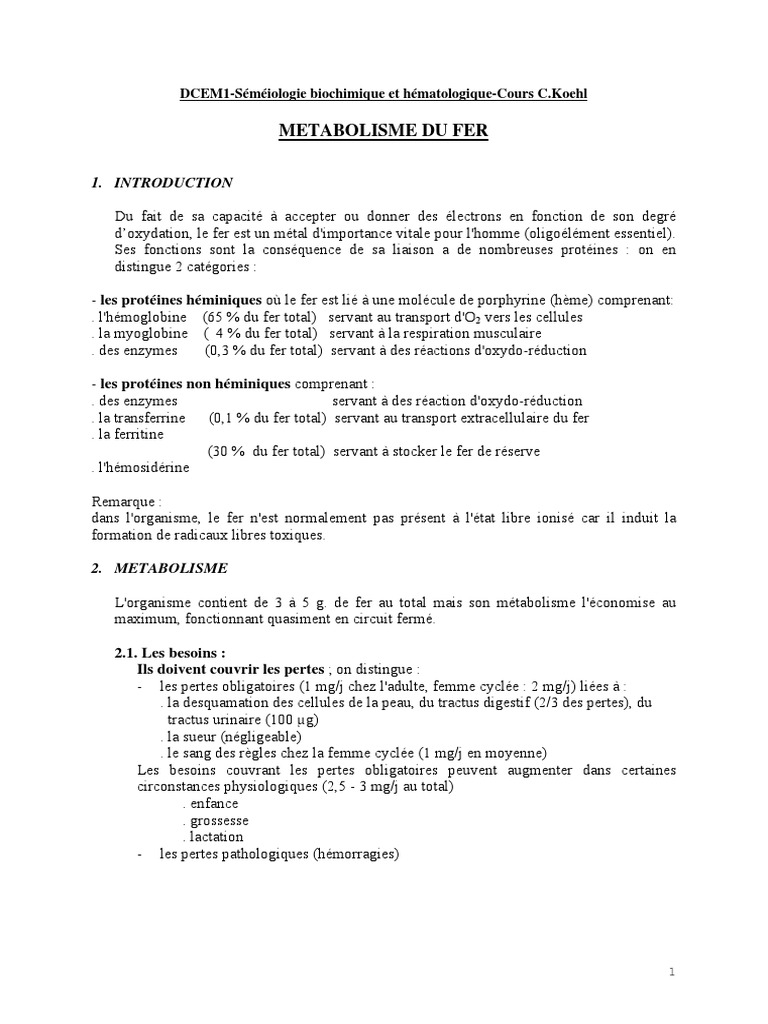 Metabolisme Du Fer | PDF | Biologie | Biochimie