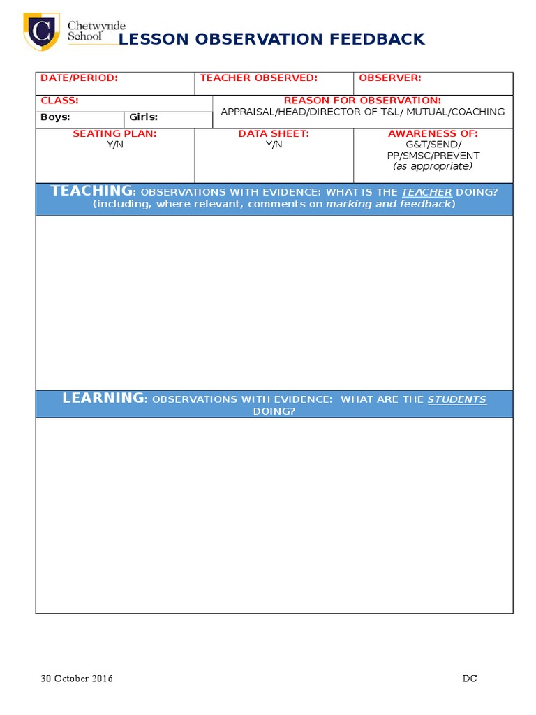 Observation Feedback Proforma 10-2016 | PDF